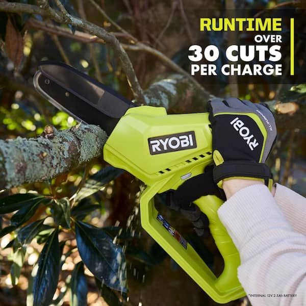 RYOBI 12V 6 in. Cordless Battery Compact Pruning Mini Chainsaw TVCW01 ...