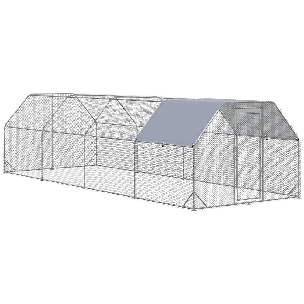 PawHut 24.9 ft. x 9.2 ft. x 6.4 ft. Metal Chicken Coop Run with Cover ...