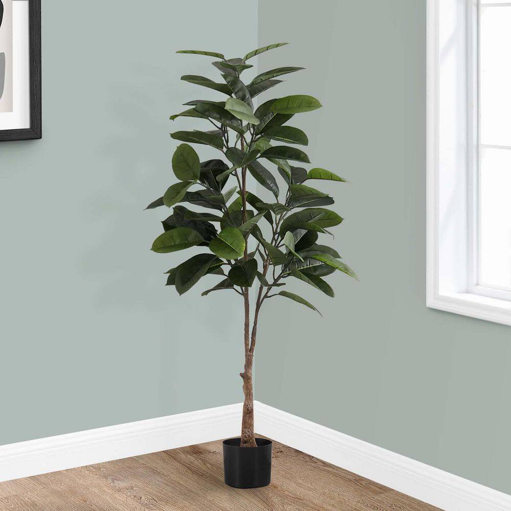4.3 ft. Artificial Plant Rubber Tree Indoor Fake Silk Plant with ...