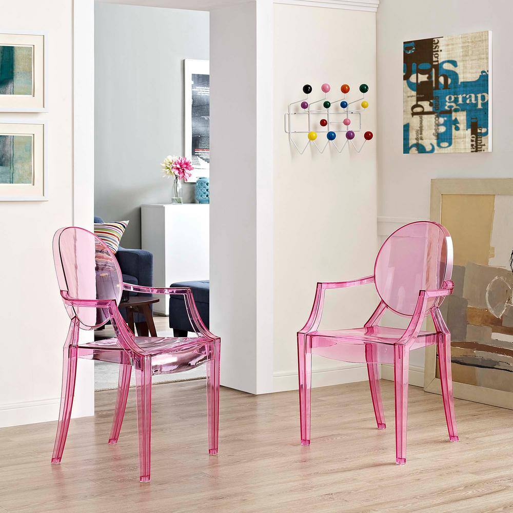 MODWAY Casper Modern Acrylic Stacking 2-Dining Armchairs in Pink EEI ...