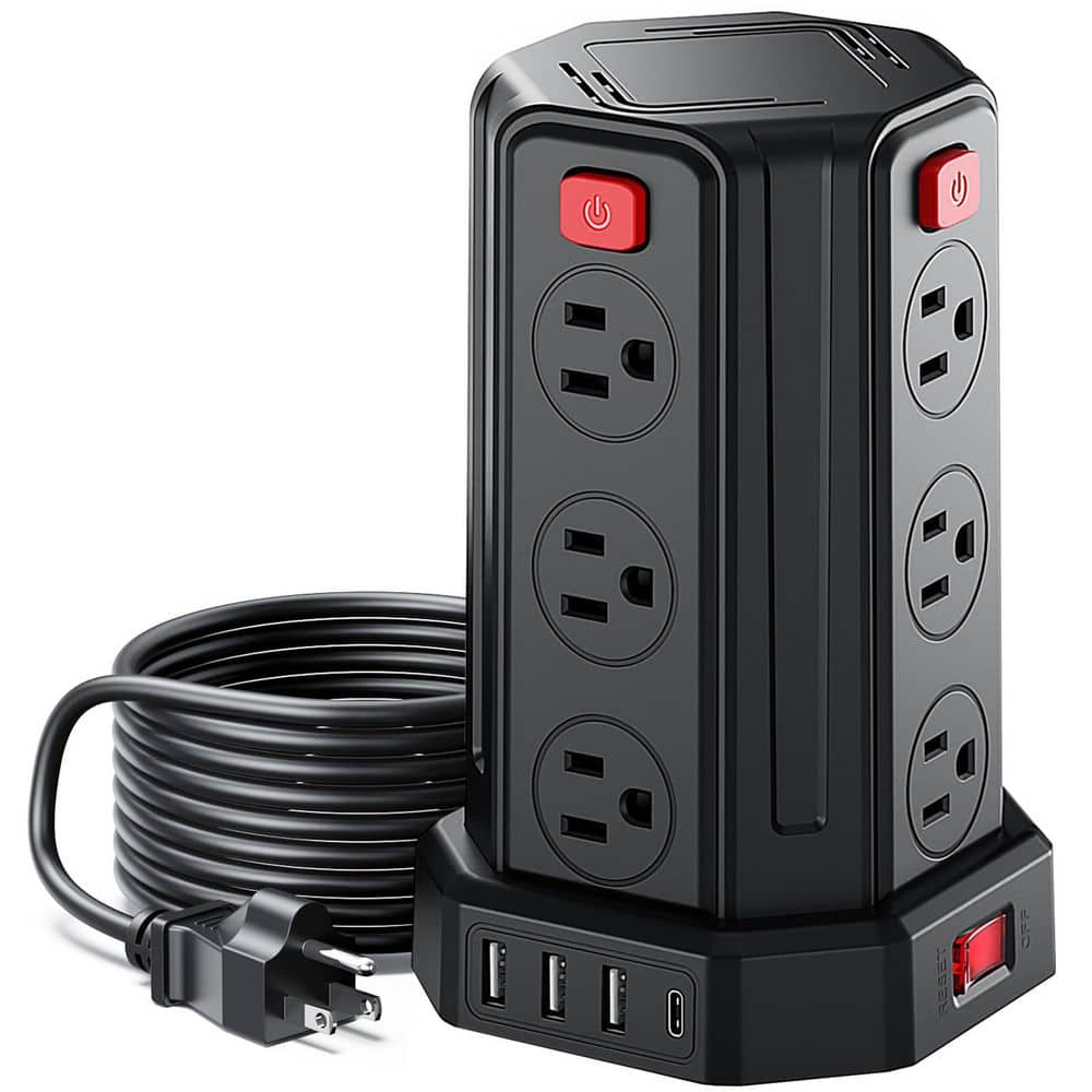 Lukyamzn Power Strip 6.5 ft. 12-Outlet 3-Ports 1-Ports Surge Protector ...