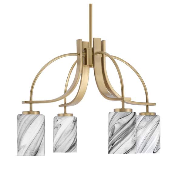 Olympia 15.75 in. 4-Light New Age Brass Downlight Chandelier Onyx Swirl ...