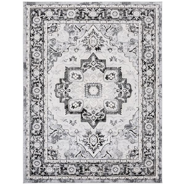 SAFAVIEH Brentwood 8 ft. x 10 ft. Black/Ivory Medallion Distressed ...