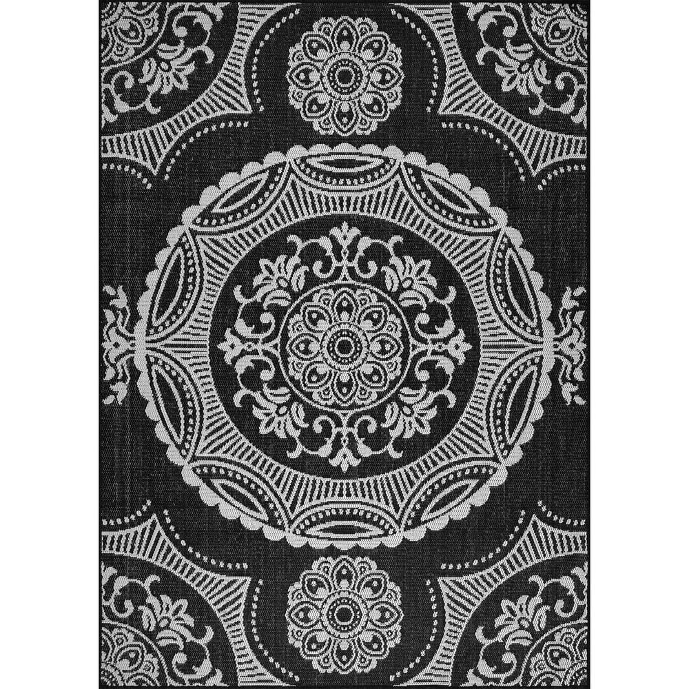Beverly Rug Waikiki Black/Grey 10 ft. x 14 ft. Medallion Indoor Outdoor ...