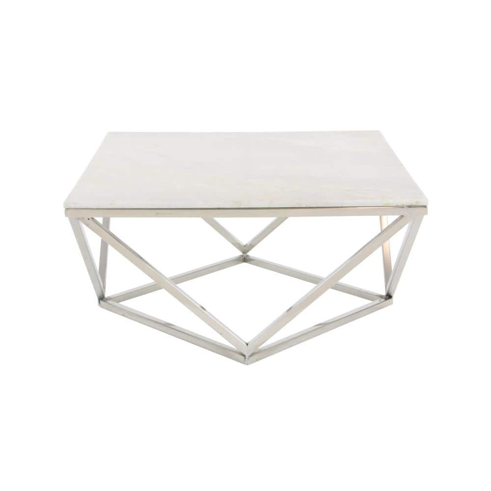 Litton Lane 29 in. White Medium Square Ceramic Coffee Table with Marble ...