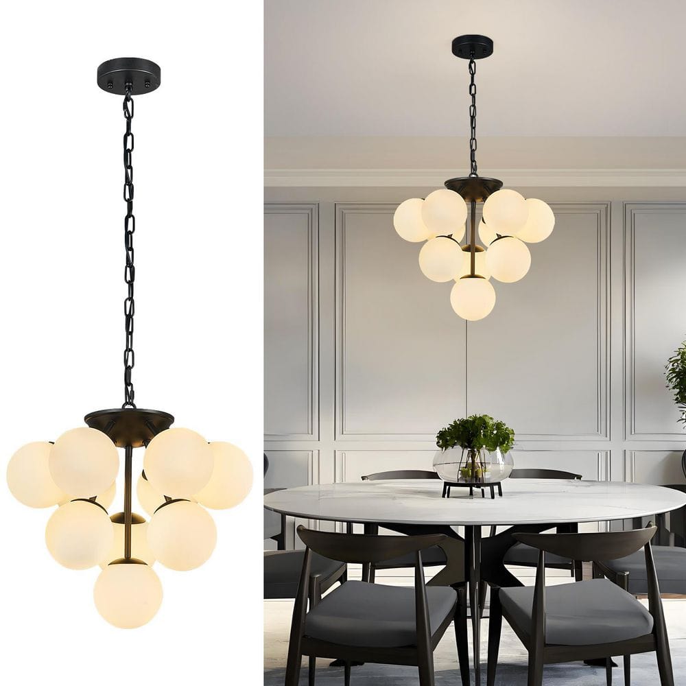 ZHLWIN Home Lighting 40-Watt 10 Light 17.32 in. Modern Black Glass Semi ...