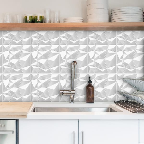 Jeedeson 12 in. x 12 in. White Vinyl Peel and Stick Wall Tile Kitchen Backsplash 30 Pack Self Adhesive Tile Sticker for Bathroom QT DW005 WE 30P