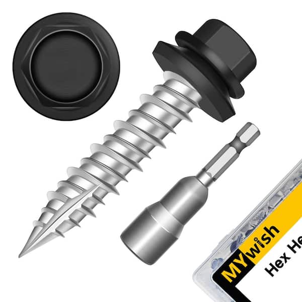MYWISH #10 x 1 in. Painted Black Hex Head Self Drilling Metal Roofing ...