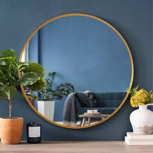 Lirago 32 in. W x 32 in. H Classic Round Accent Mirror in Gold HD ...