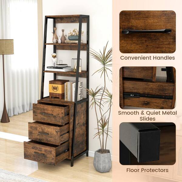 Leaning bookcase with drawers store