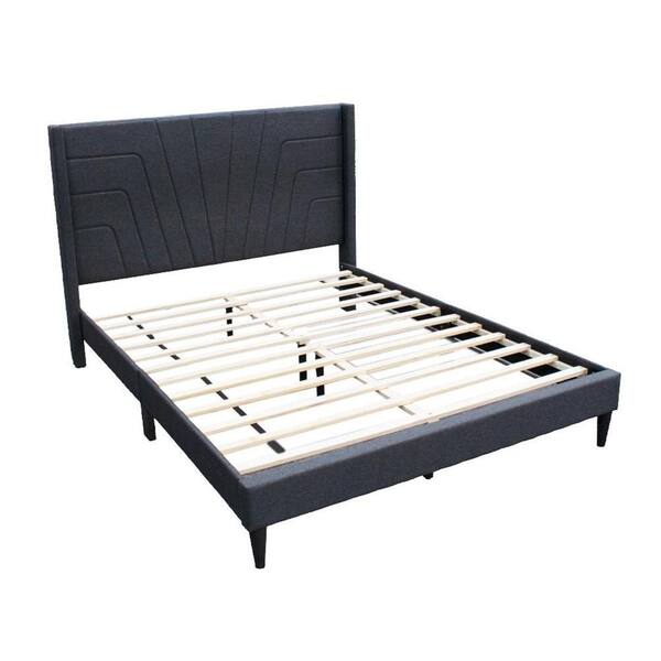 Benjara Nny Charcoal Black Wood Frame Queen Size Platform Bed with ...