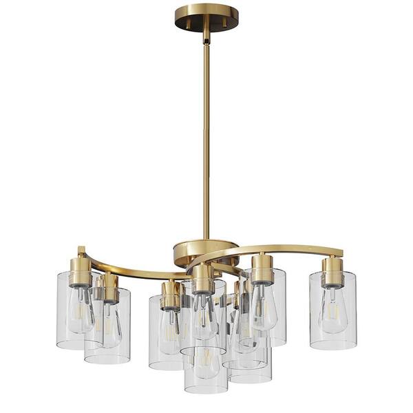 Lasaideal 30 in. 9-Light Gold Modern Chandelier with Clear Glass Shades ...