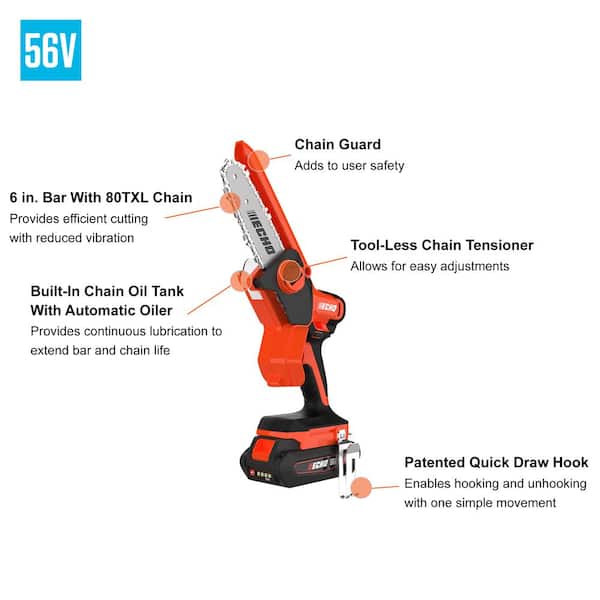ECHO 56V 6 in. Brushless Cordless Battery Powered Handheld Mini Pruning ...