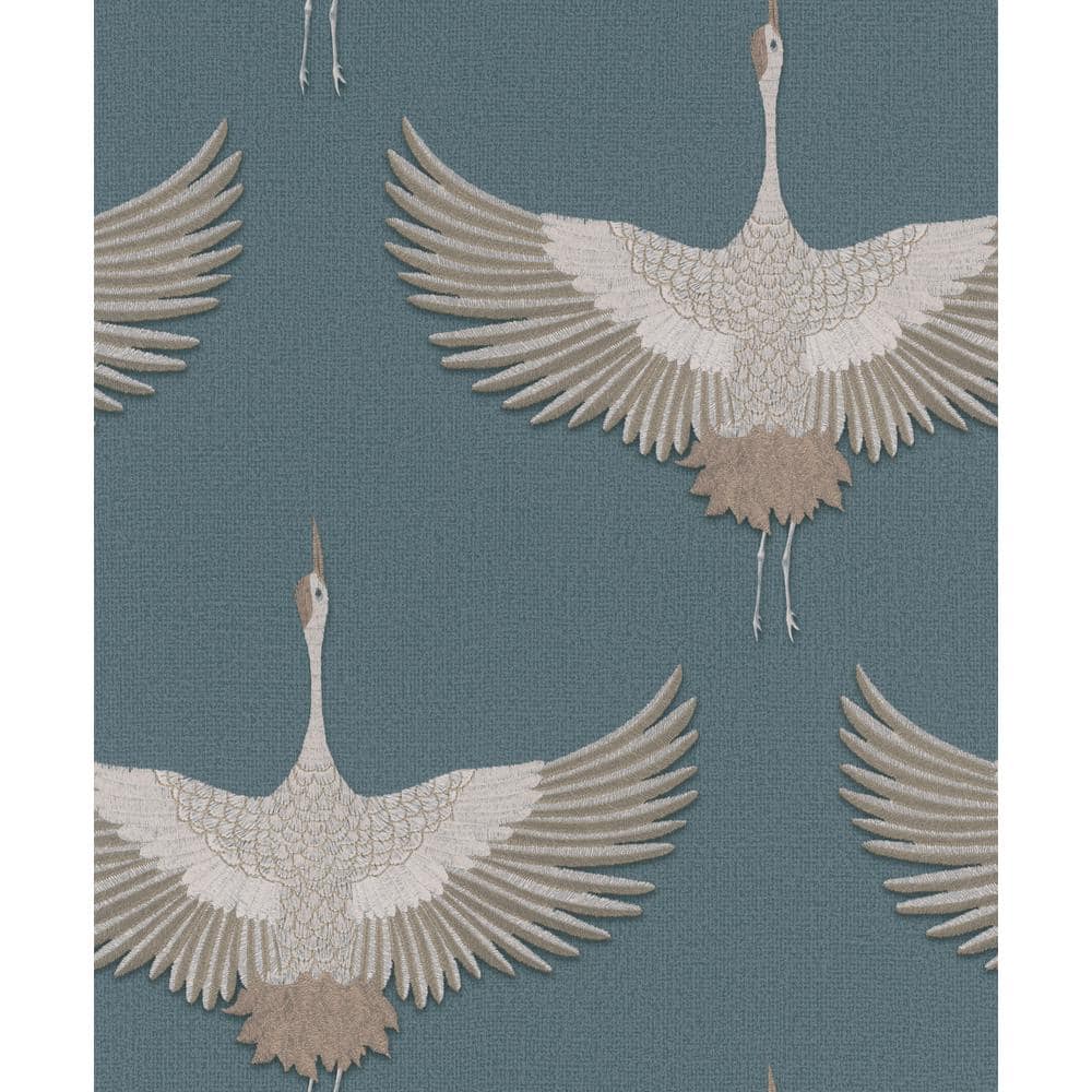 Kumano Collection Blue Textured Flying Storks Pearlescent Finish Non ...