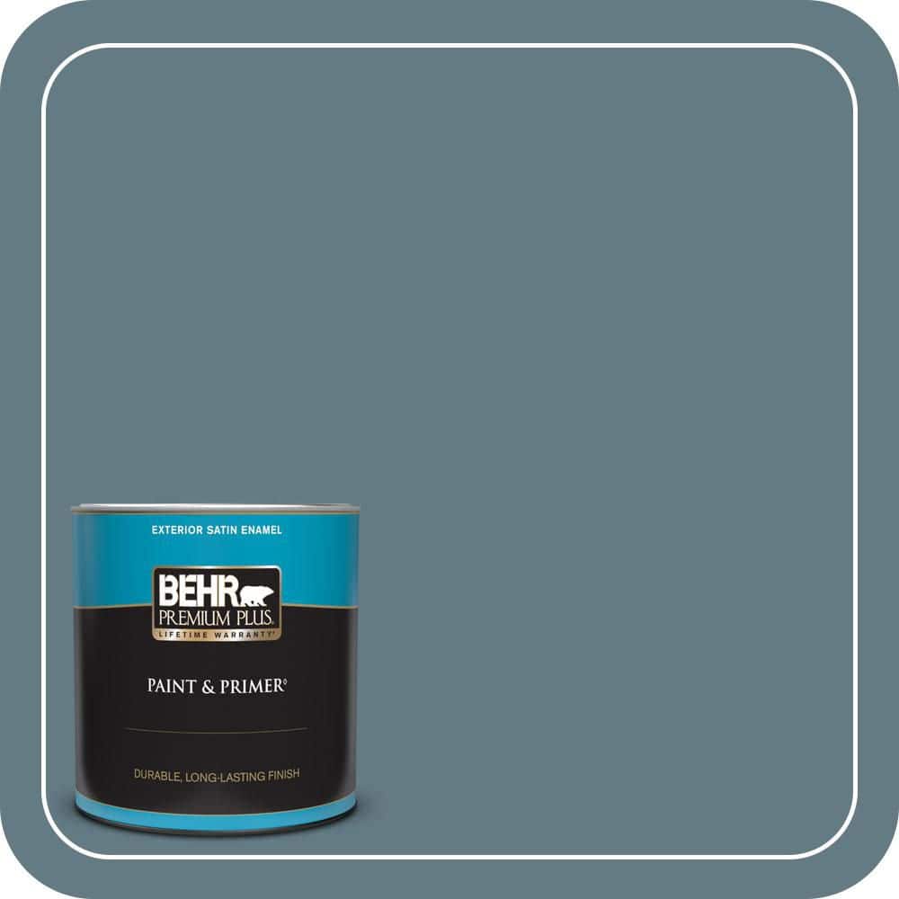 BEHR PREMIUM PLUS 1 qt. #540F-5 Smokey Blue Satin Enamel Exterior Paint ...