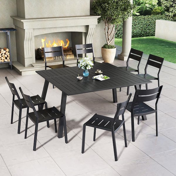 Pellebant 9-Piece Aluminum Extension Table Stackable Armless Chairs ...