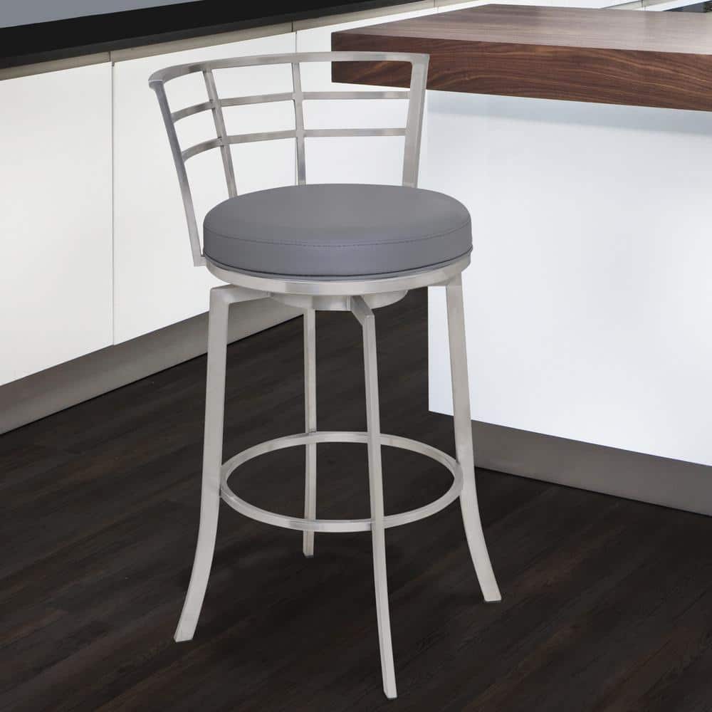 Armen Living Viper 26 in. Bar Stool in Brushed Stainless Steel with ...