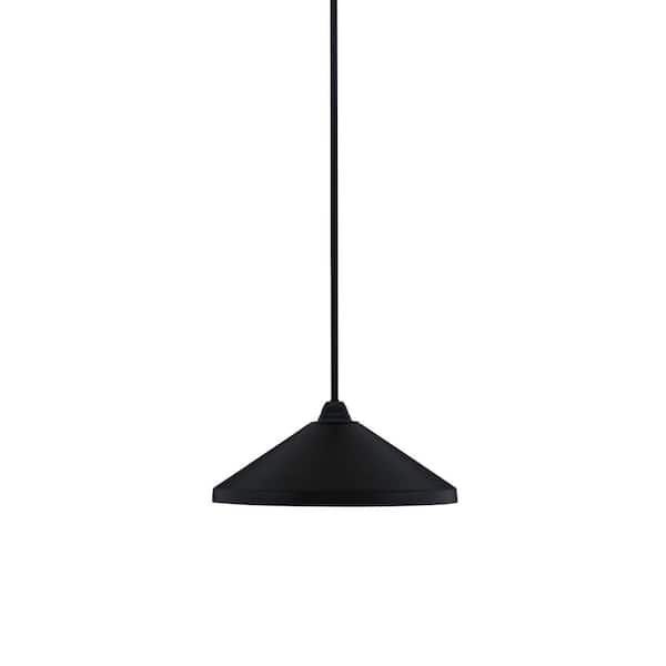Madison 100-Watt 1-Light Matte Black Shaded Pendant Light with 14 in ...