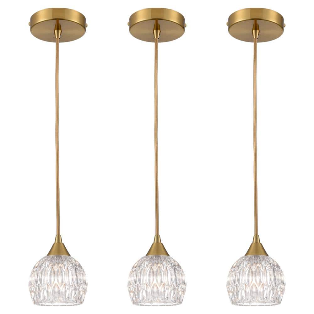 CLAXY 40 Watt 3 Light Gold Finished Shaded Pendant Light with Clear ...