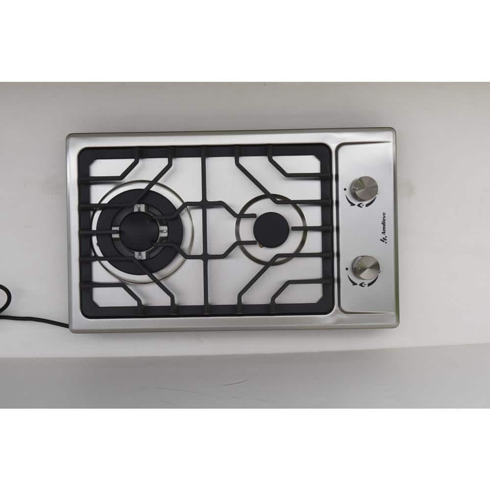 JEREMY CASS 12 in. 2 Burners Recessed Gas Cooktop in stainless with LPG ...