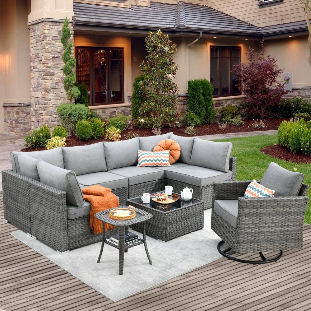 weaxty W Daffodil F Gray 9-Piece Wicker Outdoor Patio Conversation Sofa ...