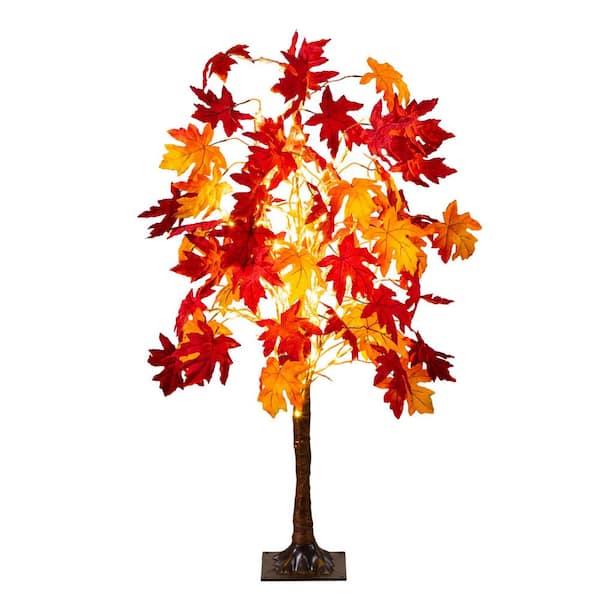 Nearly Natural 4 ft. Pre-Lit Autumn Weeping Maple Artificial Fall Tree ...