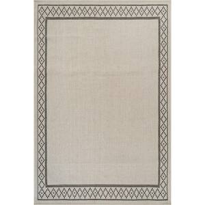 Beverly Rug Haven 4 ft. x 6 ft. Bone Border Diamond Washable Easy Jute ...