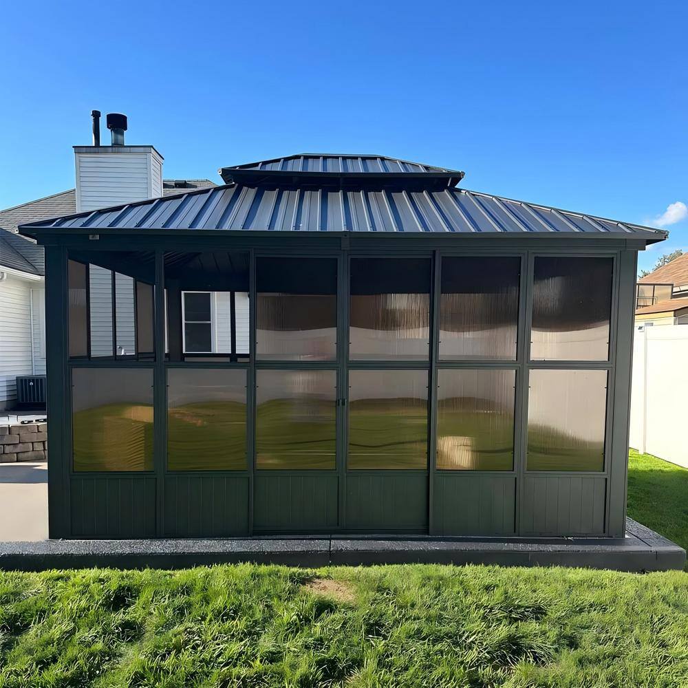 PURPLE LEAF 12ft.x14ft. Sunroom Hardtop Gazebo Solarium Galvanized ...