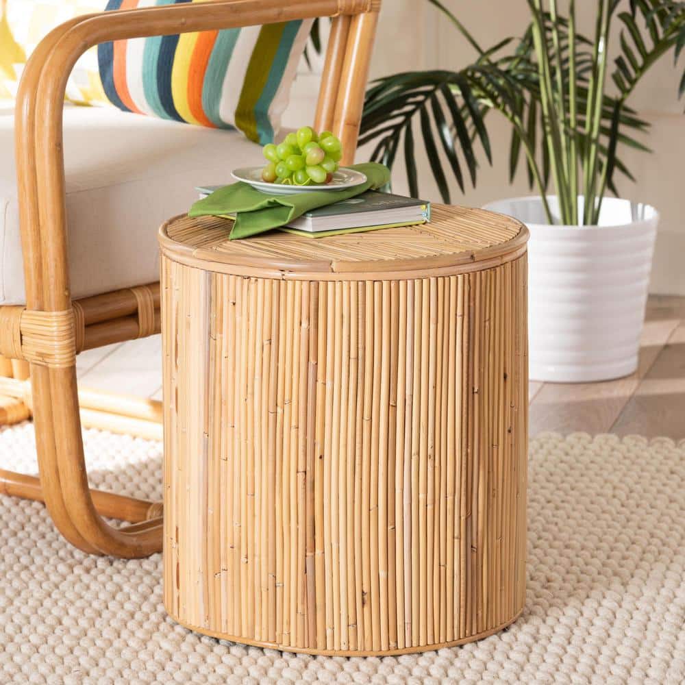 bali & pari Milagra 15.7 in. Light Honey Round Wicker Rattan End Table ...