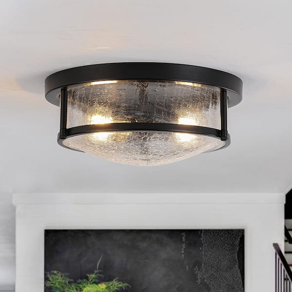 HUOKU Lumin 2-Light 11.8 in.W Black Flush Mount Industrial Dome Round ...