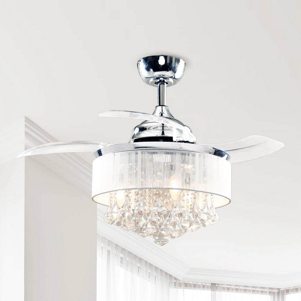 Parrot Uncle Heatherly 36 in. Chrome Retractable Crystal Ceiling Fan ...