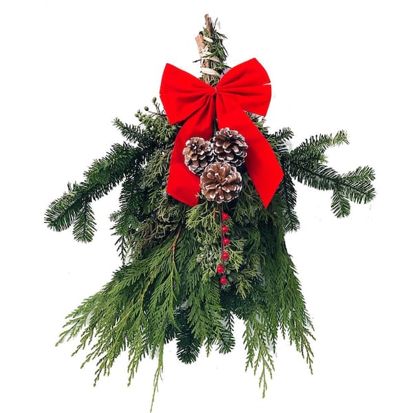 12 in. Door Swag from Fresh Fir, Cedar, Juniper Cuttings with Bow and ...