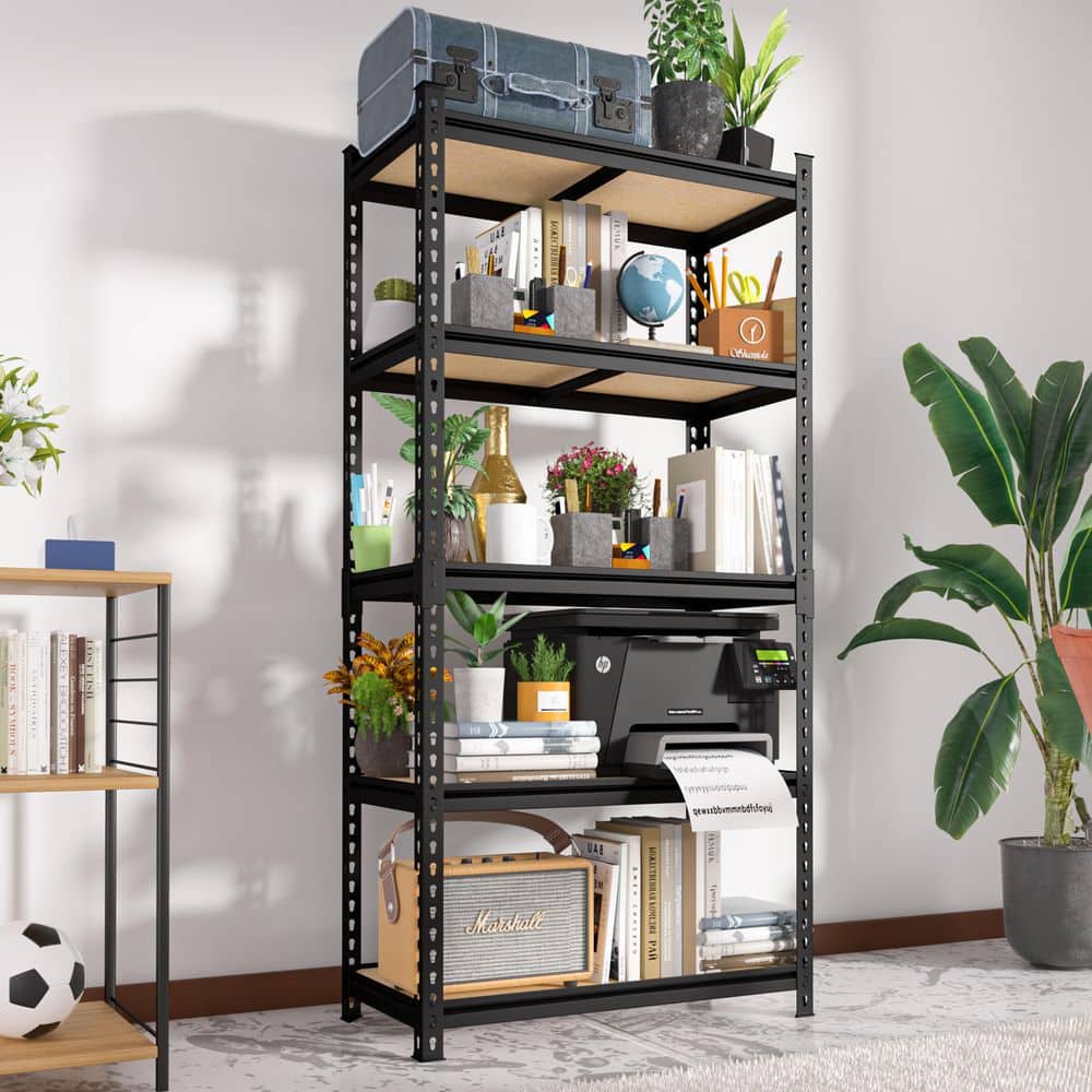 VEIKOUS 72 in. H x 36 in. W x 18 in. D Black MDF 5-Shelf Garage Storage ...