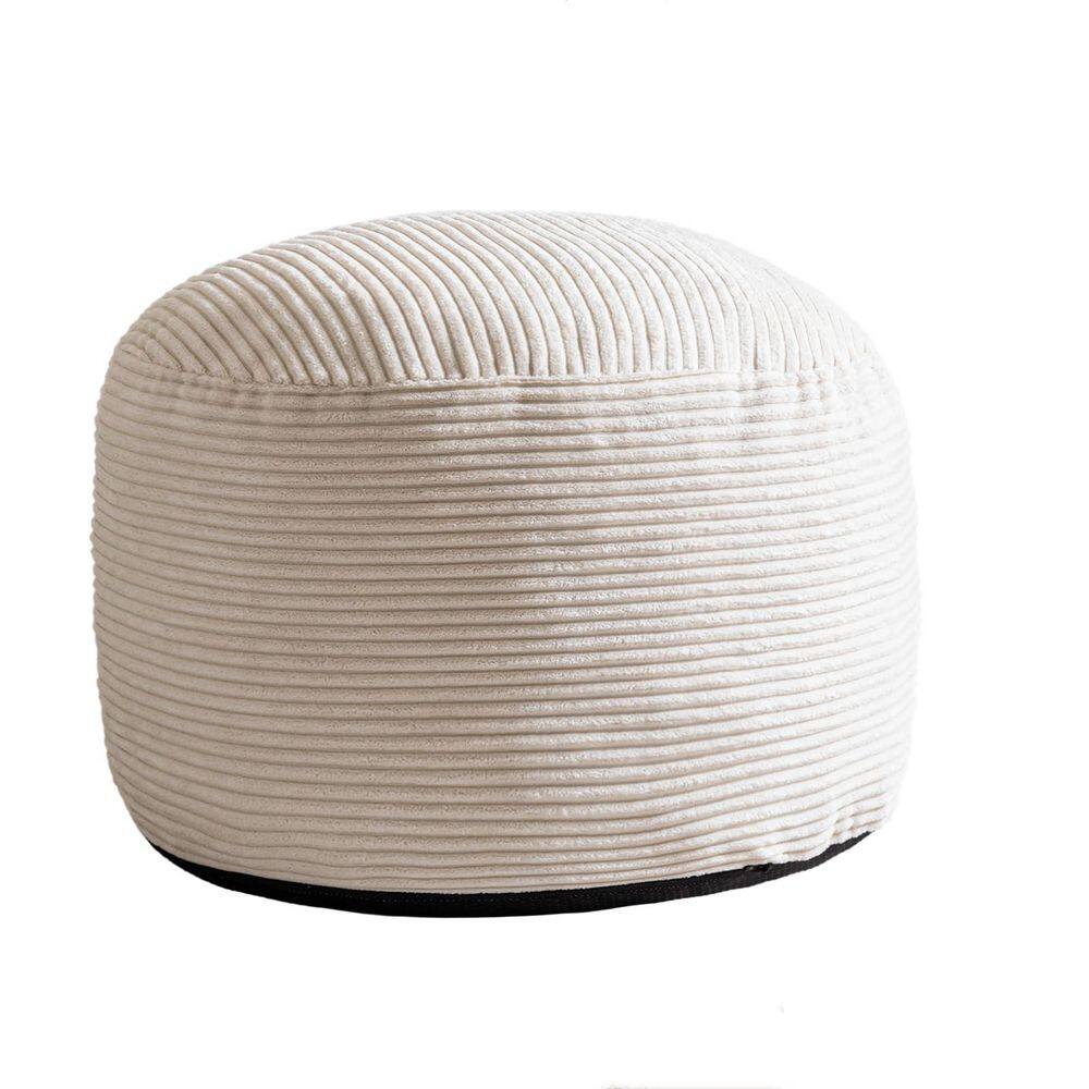 OGETFUUR 20 X 15 in. Beige Round Stuffed Outdoor Pouf Ottoman, Corduroy ...