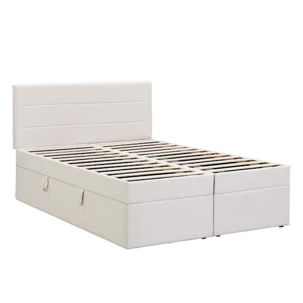 Nestfair Beige Linen Wood Frame Full Size Platform Bed with Storage ...