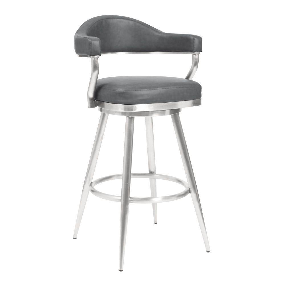 Benjara 26 in. Gray and Chrome Low Back Metal Frame Counter Stool Chair ...