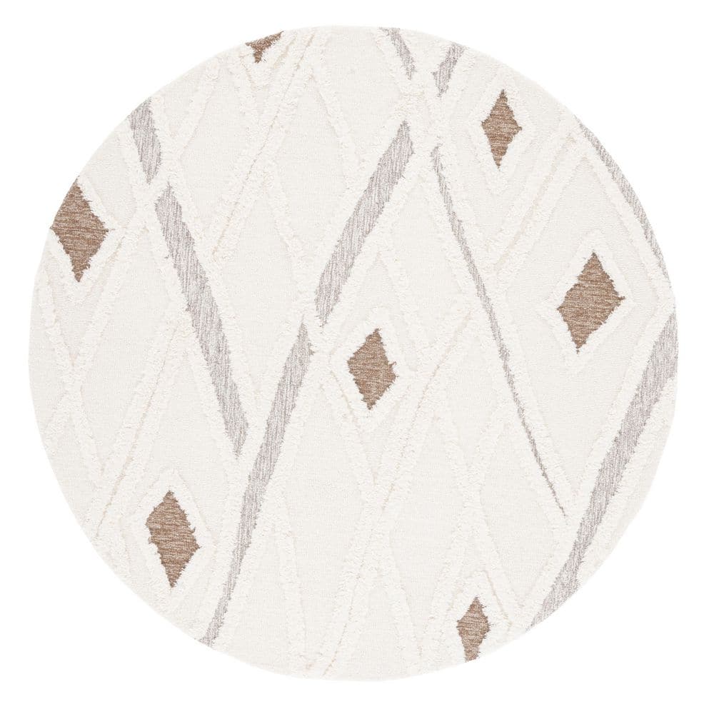 SAFAVIEH Casablanca Ivory/Brown 6 ft. x 6 ft. Abstract High-Low Round ...