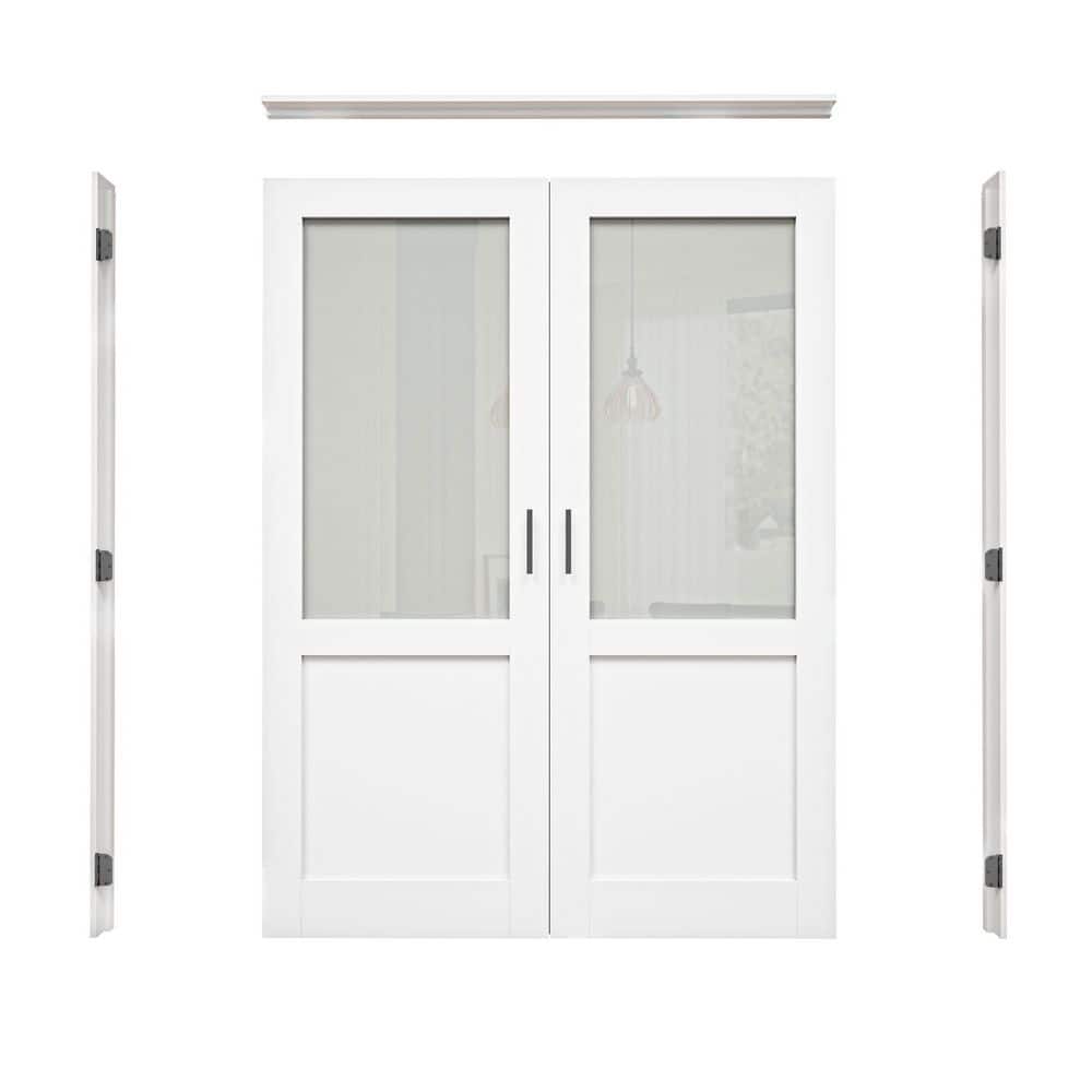 ARK DESIGN 60 in. x 80 in. 1/2Lite Frosted Glass Universal White Solid ...