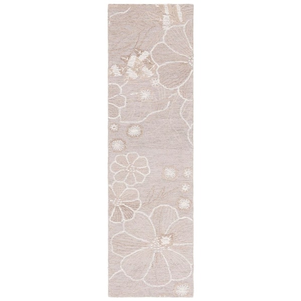 SAFAVIEH Jardin 2 ft. x 8 ft. Gray/Ivory Modern Floral Runner Rug ...