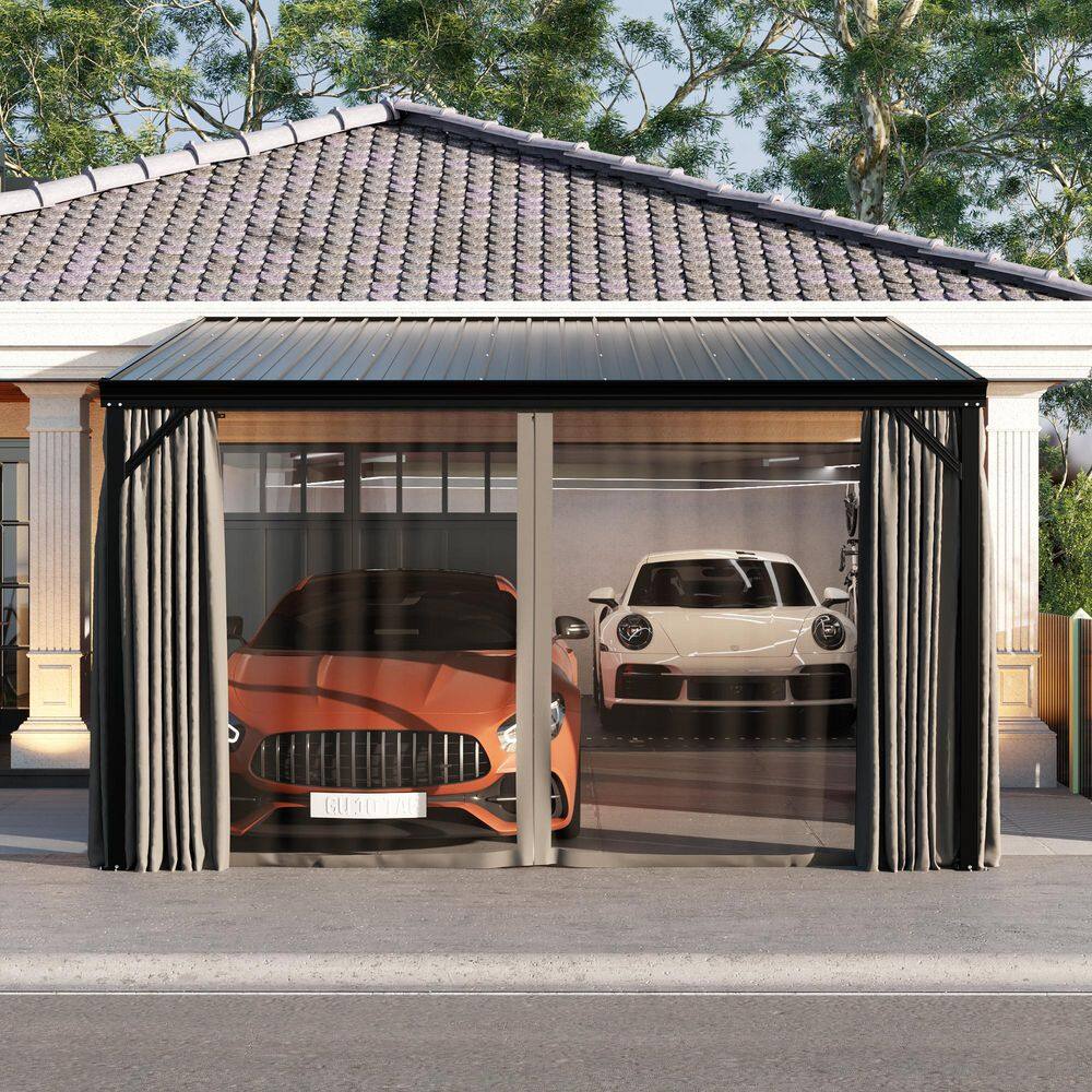 FUFU&GAGA 12 ft. W x 10 ft. D Black Aluminum Carport with Sloping ...