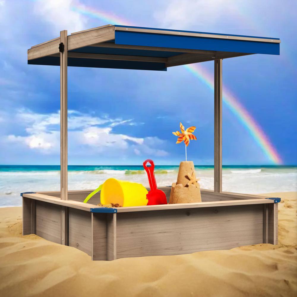 3.7 ft. W x 3.7 ft. L Wooden Sandbox with Adjustable Canopy and Cover ...