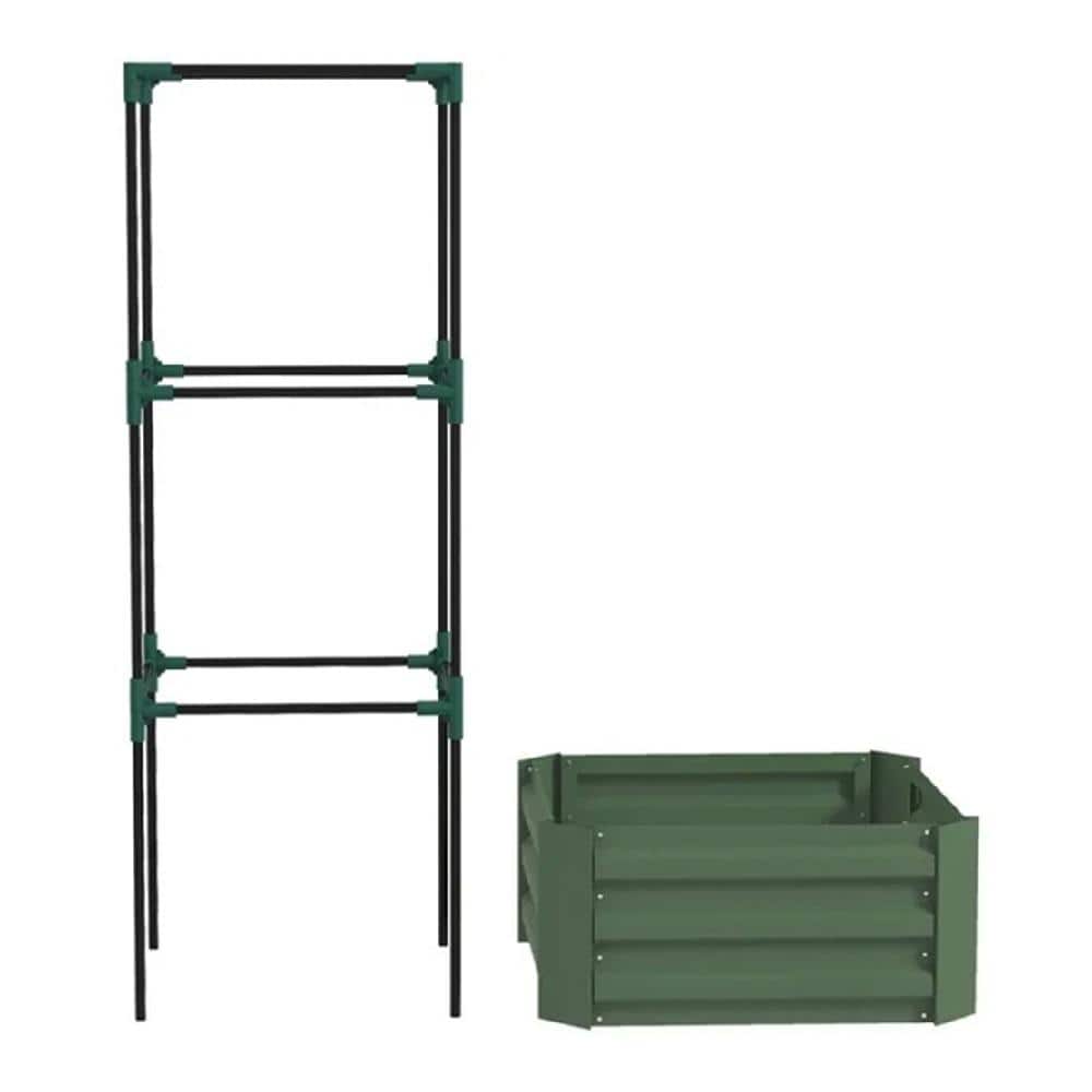Oyezvary 24 in. Dia Light Green Galvanized Steel Outdoor Garden Bed ...