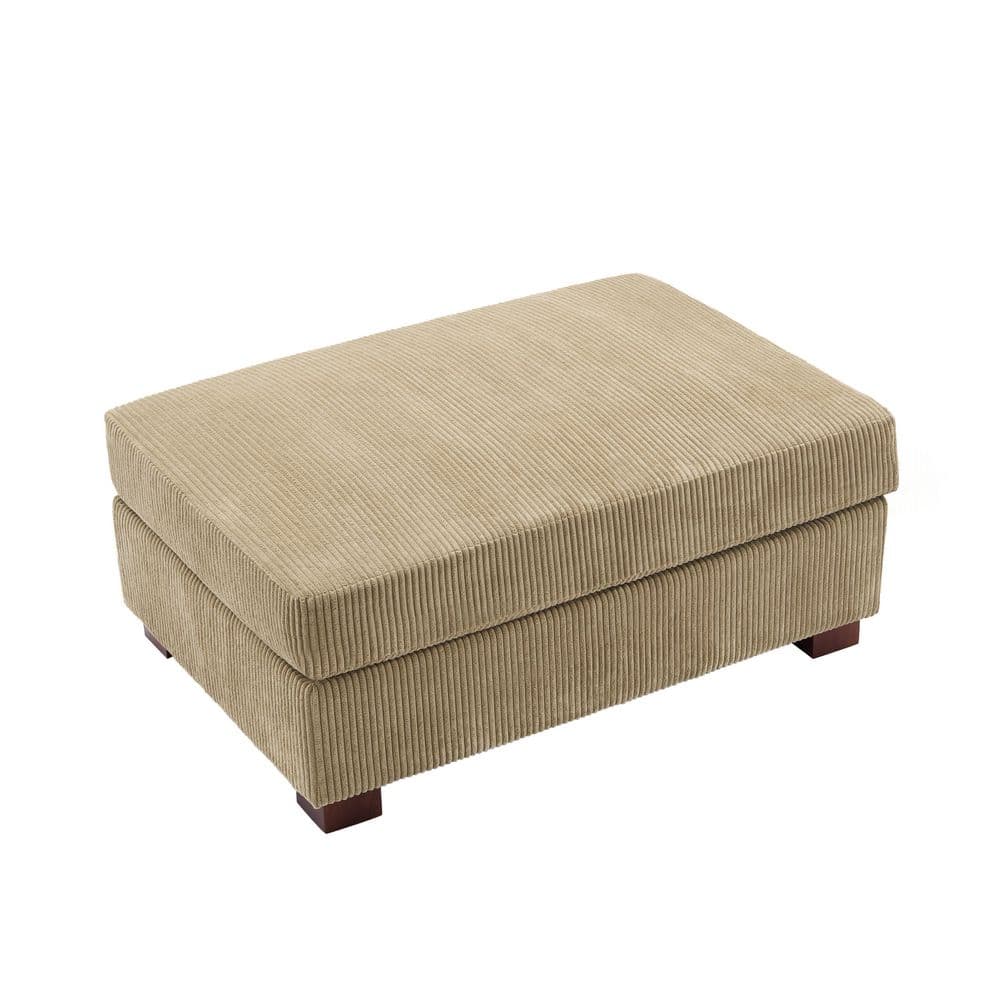 Uixe 41.5 in. Camel Corduroy Fabric Rectangle Ottoman with Wood Legs ...