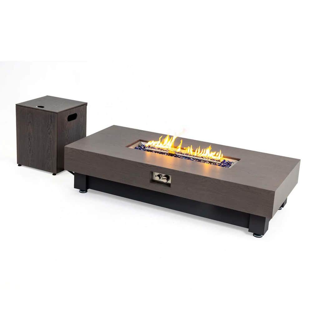 Walnut 60 in. Fire Pit Table, Outdoor Propane Gas Fire Pit with Rain ...