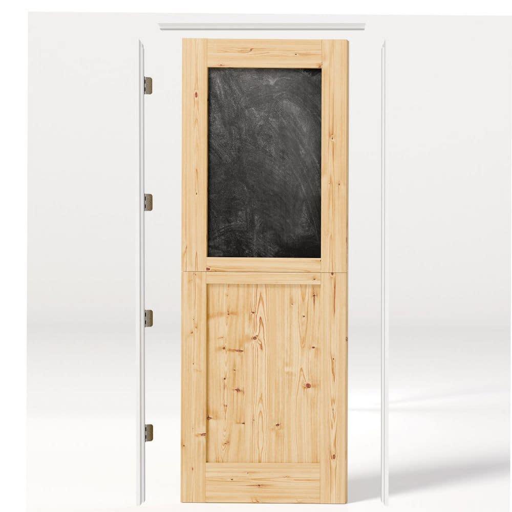 TENONER 28 in. x 80 in. Universal Half-Blackboard Pine Wood Dutch Door ...