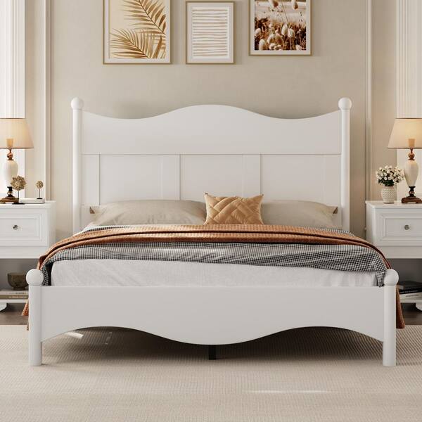 Noble House Roger Retro Style White Wood Frame Queen Size Platform Bed ...