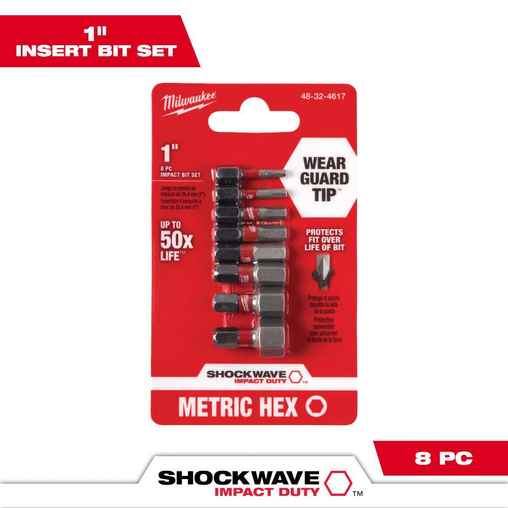 Milwaukee SHOCKWAVE METRIC HEX 1 in. Impact Bit Set (8-Piece) 48-32 ...