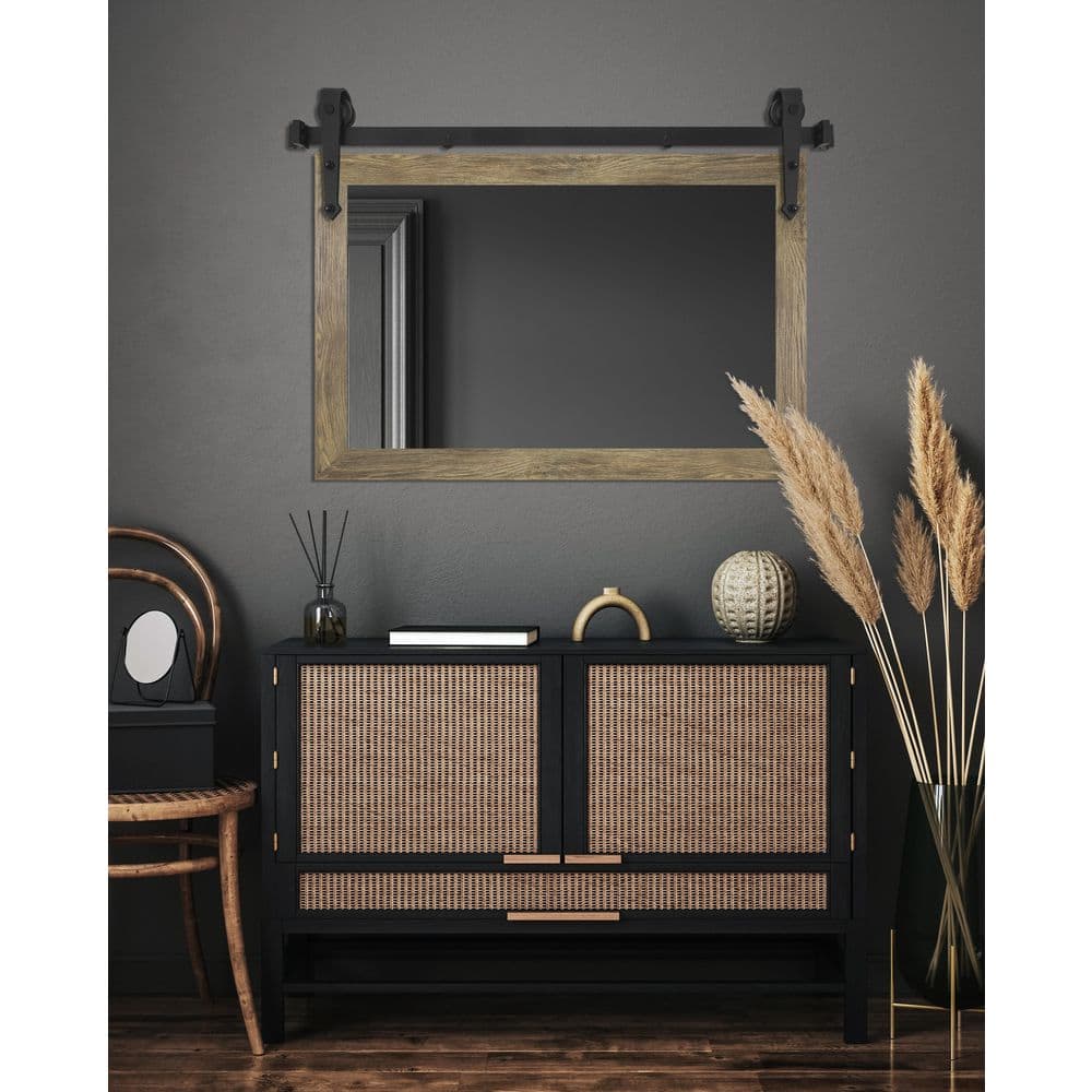 Rayne Mirrors (54 in. W x 33 in. H) Brown Modern Rustic Mirror with ...