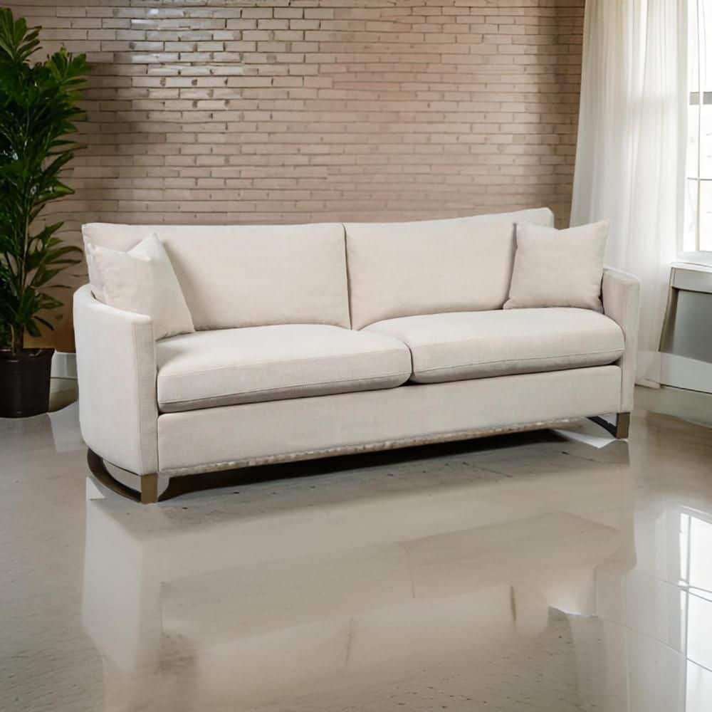 Benjara 91 in. Flared Arm Fabric Rectangular Sofa in Beige BM219554 - The Home Depot