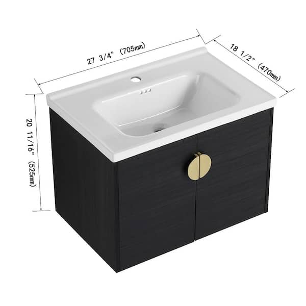 28 in. WX 18 in. D x 20 in. H Modern Wall Mounted Bathroom Floating Vanity with Cermaic Vanity Top in Black
